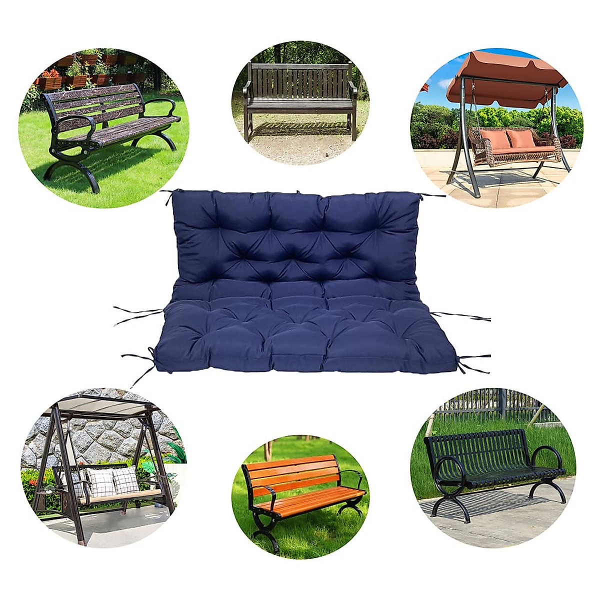 LFNOONE Bench Cushions Swing Replacement Seat Pad,2-3 Seater Waterproof Overstuffed Cushion,Thicken 5''Outdoor Loveseat with Ties,for Porch Garden Furniture Patio Lounger/blue 60x40''