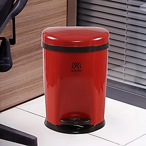 Morcte Plastic Round Step-On Trash Can, 2.8 Gallon Small Wastebasket with Lid, Red