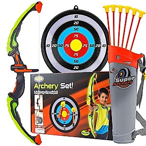 Toysery Kids Bow and Arrow Set with LED Flash Lights, Toy Bow and Arrow for Kids 8-12 Years Old - Toy Bow and Arrow Set for Boys and Girls, Includes Archery Bow, 6 Archery Arrows, Target, Quiver Green