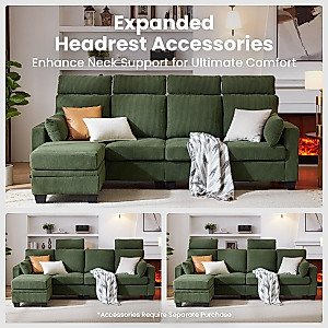 CHIC HOUSE Sofa Headrest Module for Kaleido Sectional Sofa, High Back Support for The Neck and Head, 2-Piece Set with Corduroy, Durable Metal Frame