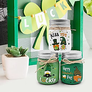 St. Patrick’s Day Gnome Mini Mason Jar St. Patrick’s Day Tiered Tray Decor Spring Gnome Table Decor for Kitchen Irish Decor Island Sign Shamrock Pattern Set of 3 St. Patrick Gift Idea 2.4”*3.1”