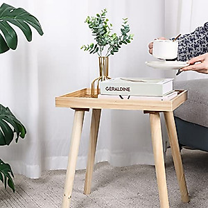 XOXNEUN Rattan Side Table,Rectangle Nightstand,Boho Side Table,Small Sofa Table for Living Room Bedroom Small Spaces. (Burlywood)
