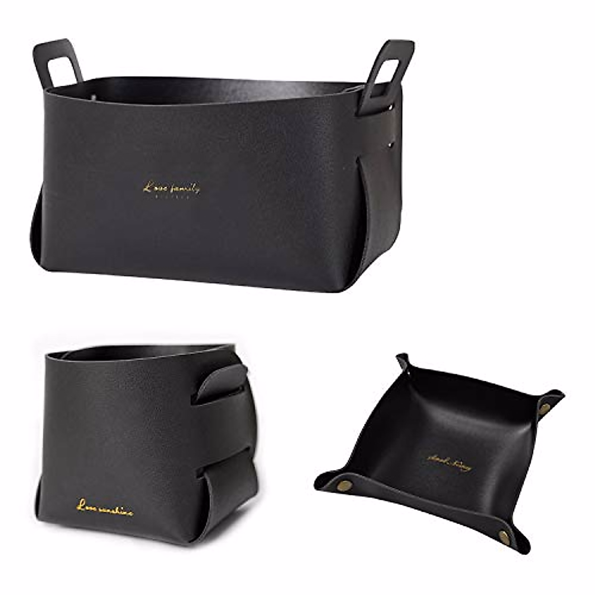 NIKAHOO Small Basket Bin Leather Storage Basket, Foldable Shelf Desk Organizer Trays for Living Room, Office, Nursery, Home Décor