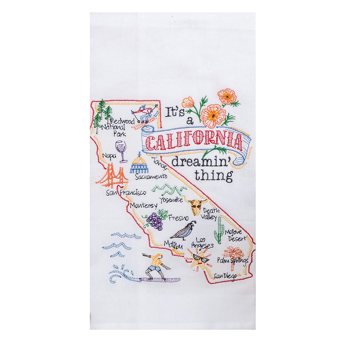 2 Piece Kay Dee Home State of California Embroidered Kitchen Towel Bundle