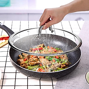 Luxshiny Terrarium Glass cast Iron lid Pot lid cookware Glass Cover Replacement Pot lids Frying pan Cover Thickened Visual Pot Cover Kitchen Universal lid for Accessories 13 inch pan lid BBQ Grill