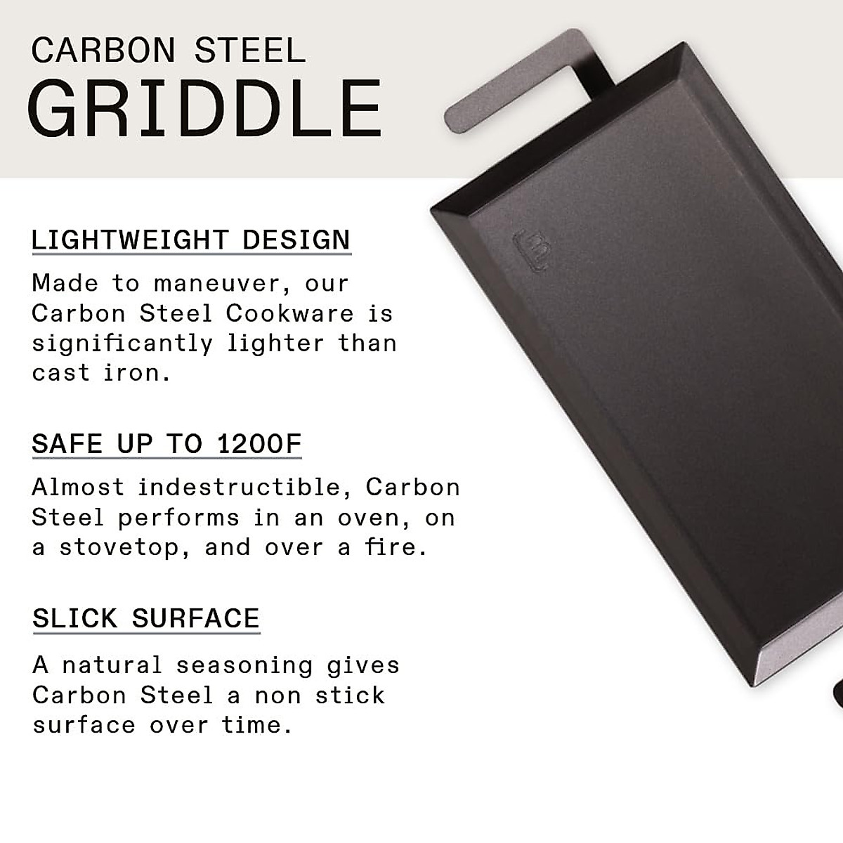 Made In Cookware - Carbon Steel Griddle - (Like Cast Iron, but Better) - Professional Cookware - Crafted in Sweden - Induction Compatible