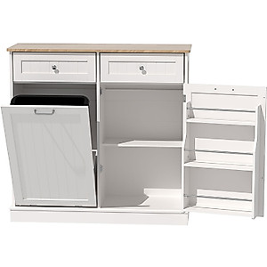 AHB 13 Gallon Tilt Out Trash Bin Cabinet with 2 Drawers, Adjustable Shelves,Kitchen Storage Cabinet with Garbage Bin Tilt Out Laundry Hamper for Kitchen, White