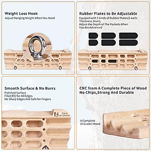 Hangboard Rock Climbing Hangboard with Jugs, Edges, Slopers, Pockets and Phone Hoder, Climbing Fingerboard Designed with Two Hooks for Rock Climbers