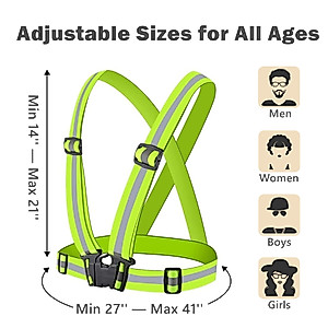 Reflective Vest 2 Pack, High Visibility Reflective Running Gear Safety Vest Straps for Men Women Kids for Night Running Walking Cycling (Green)