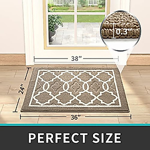DEXI Indoor Door Mat, 36"x24" Non-Slip Low-Profile Entrance Rug, Absorbent Machine Washable Front Doormats for Back Door, High Traffic Areas, Sandrift Brown