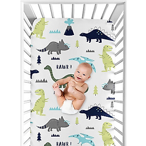 Fitted Crib Sheet for Blue and Green Modern Dinosaur Baby/Toddler Bedding Set Collection - Dinosaur Print