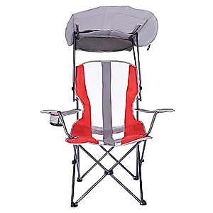 Kelsyus Premium Canopy Foldable Portable Outdoor Lawn Chair with Arm Rest, Cup Holder, and 50+ UPF Sun Protection Canopy, Red or Black