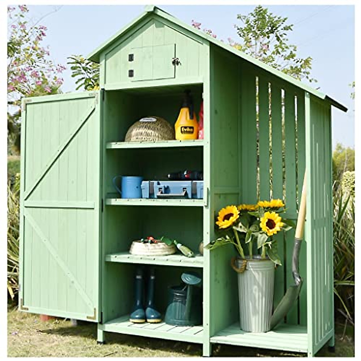 Large Garden Locker, Wooden Backyard Storage Cabinet, Outdoor Storage Shed, Garages Rack Shelves with Plastic Feet, Waterproof Tool Shed for Mower (Size : 181.5cm-A2)