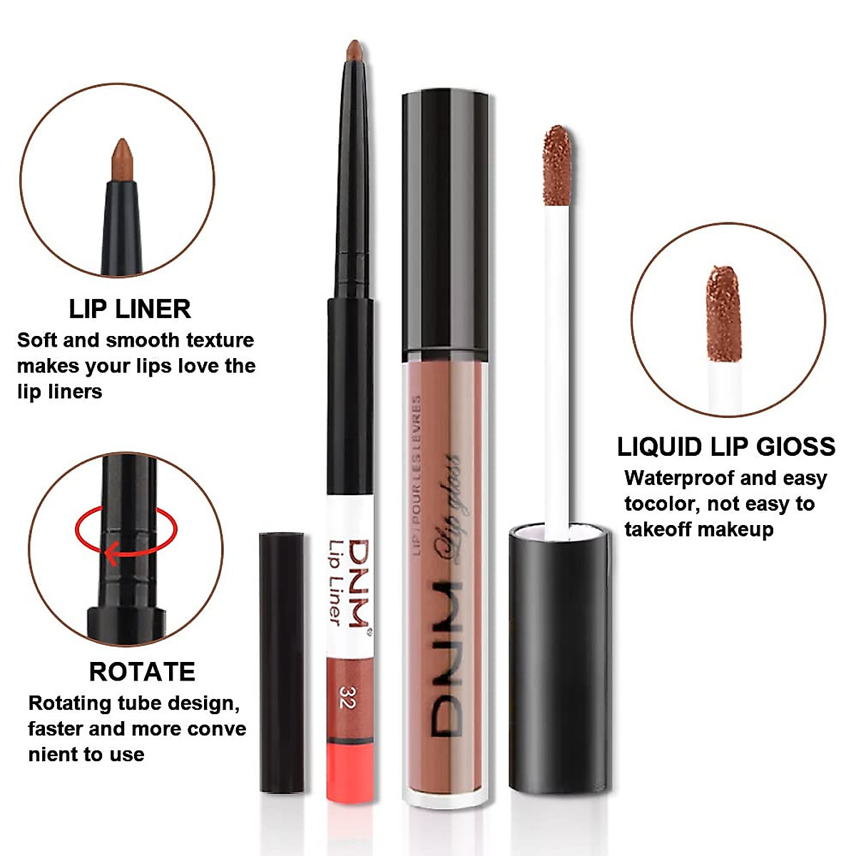 AMY'S DIARY 2pcs Nude Matte brown Lip Liner and Lipstick Makeup Set, Liquid Lipstick 24H and Lip Liner Set Matt Lips Make Up Waterproof Long Lasting Lipstick Matte Kit (#32)