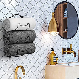 Venkuber Towel Rack Wall Mounted Set of 2 Metal Bath Towels Holder Washcloth Bathrobe Storage Organizer for Bathroom - Black