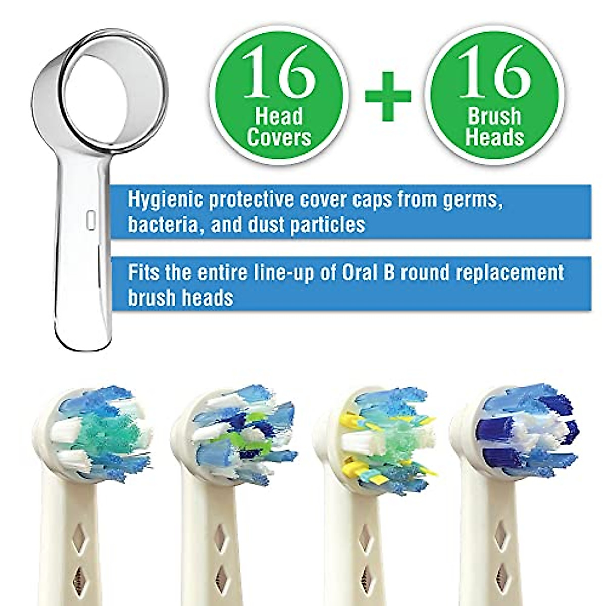 BrushIt Variety Pack of 16 Replacement Heads Including Protective Covers Compatible with Oral B Replacement Heads for Electric Toothbrush (16 Pack Variety + Covers)