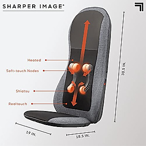 Sharper Image Smartsense Shiatsu Realtouch Massaging Chair Pad with Extra Cushion, Soothing Heat, 4 Deep Kneading Gel Nodes, Pain Relief for Neck, Back, Shoulders, Lumbar, Pressure Points Body Scan