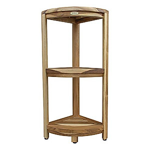 EcoDecors Snazzy Corner Teak Shower Corner Shelf 33" Radius 18” Tall Natural Wood Corner Shower Seat Spa Bench with Shelf Corner Stool for Shower in Earthy Teak Finish