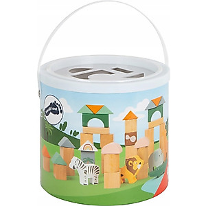 Small Foot- 50 Wooden Building Block Safari Playset- Stacking Toys for Boys and Girls Ages 12+ Months-Montessori-Perfect for Birthdays and Holidays, 7.5 x 6.4 x 7.5