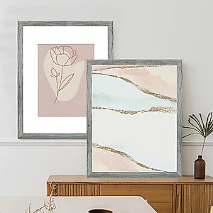 Hongkee 16x20 Frames Set of 2, Rustic Grey Wood Style - Display 16 x 20 Picture without Mat or 11x14 Picture with Mat, Wall Mounting Horizontal and Vertical