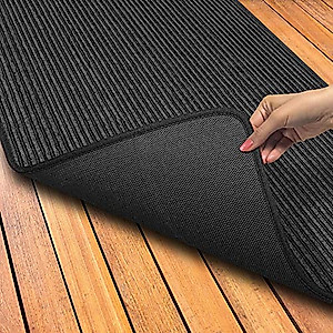 House, Home and More Indoor Outdoor Double-Ribbed Carpet Runner with Skid-Resistant Rubber Backing - Smokey Black - 3 Feet x 10 Feet