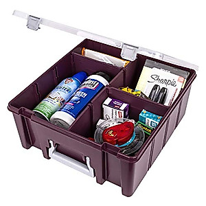 AB Designs 6990ABP Super Satchel Double Deep with Removable Dividers, Stackable Home Storage Organization Container, Plum
