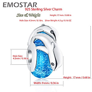 Mother/Child Dolphins Charms on Sea Blue Murano Glass Beads fit Pandora Mothers Day Bracelet, 925 Sterling Silver Playful Dolphine Beads Ocean Life Charm, Gift for Travel/Christmas