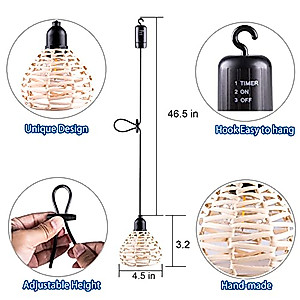 3 Pack Outdoor Battery Operated Chandelier, Small Hanging Rattan Pendant Lights with Remote Control Timer, Warm White Waterproof Lamps for Gazebo Yard Porch Patio Garden Backyard Decor, ALL FORTUNE