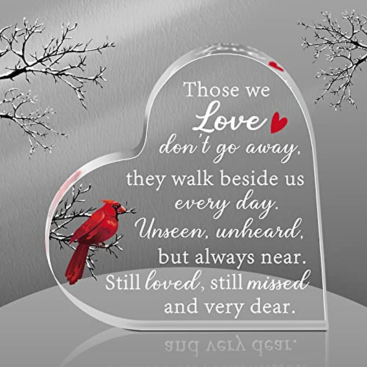 Memorial Gifts for Loss of Father Mother Sympathy Gifts Red Cardinal Memorial Bereavement Acrylic Heart Condolence Gifts in Memory of Loss of Loved One for Table Centerpieces Remembrance (6 x 6 Inch)
