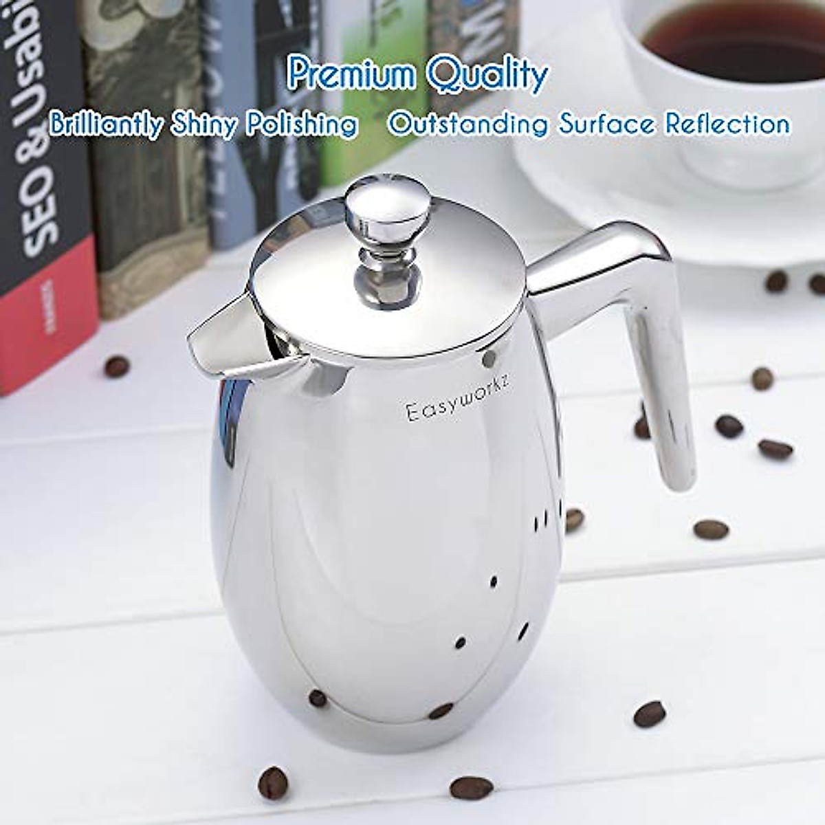 Easyworkz Nando French Press 23 oz Double Wall Insulated Thermal Coffee Maker,304 Stainless Steel Cafetiere