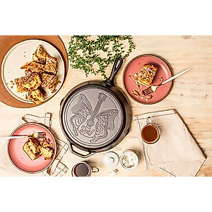 Lodge 12 Inch Dolly Parton Pre-Seasoned Cast Iron Stamped Skillet - Signature Teardrop Handle - Use in the Oven, on the Stove, on the Grill, or Over a Campfire, Black