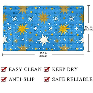 Bath Tub Shower Mat - Anti-Slip PVC Material 15.1x26.8 in, Gentle Cushioning Quick Drying Suction Cups Reliable Solution - Colored Star Pattern Non-Slip Floor Mat