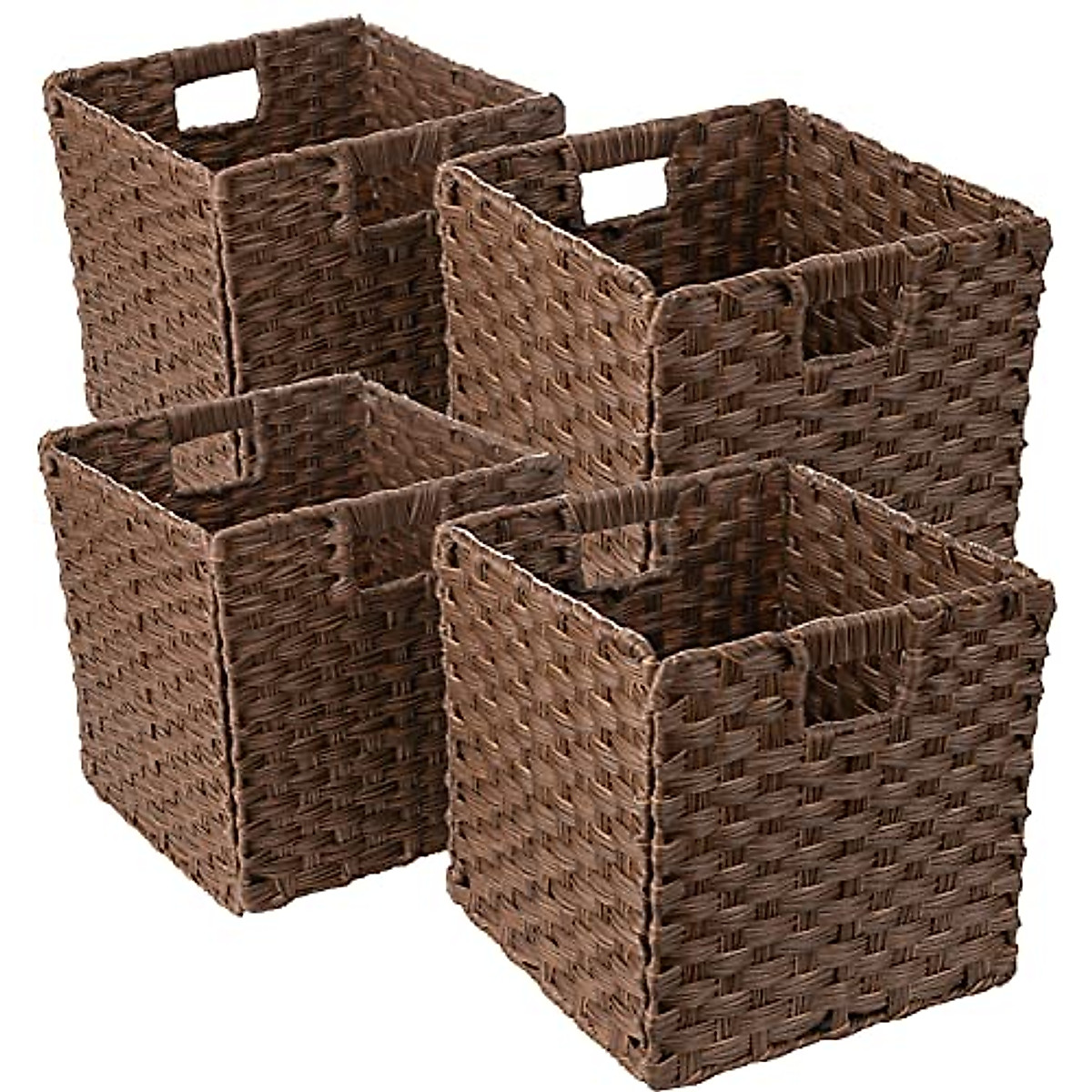 Foldable Synthetic Plastic Wicker Storage Basket with Iron Wire Frame By Blue Ridge Basket Company(Set of 4)