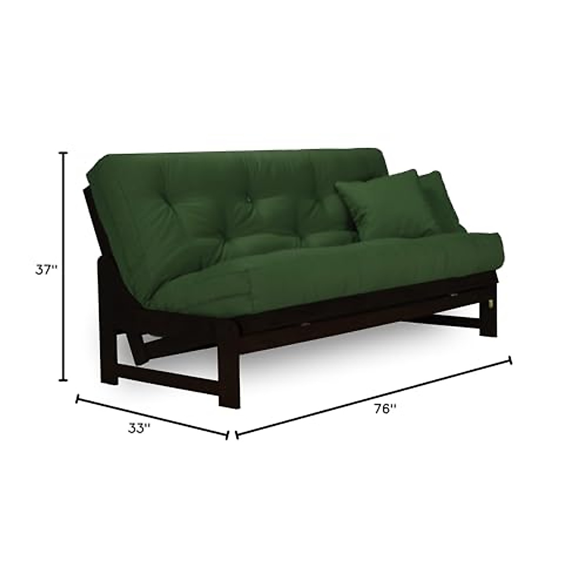 Arden Dark Espresso (Near Black) Futon Set Full or Queen Size - Armless Wood Futon Frame with Mattress Included (Twill Hunter Green), Sofa Bed Sleeper