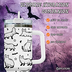GEPOSTORE Christmas Gifts for Women Men Boys Girls, Spooky Boo Cat Tumbler 40 Oz With Handle, Cute Ghost Kitty Stainless Steel Vacuum Insulated Cup, Funny Christmas Halloween Decorations Gifts