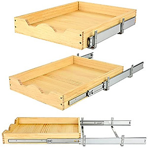 OCG 1 Tier Pull Out Cabinet Organizer (17" W x 21" D), Heavy-Duty Slide out Wood Drawer Shelf, Pull Out Drawer for Cabinets, Base Cabinet Organization for Kitchen, Pantry, Bathroom