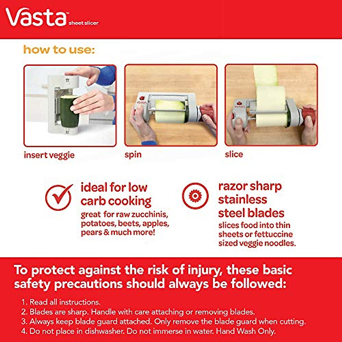 Vasta Veggie & Fruit Sheet Slicer, Stainless Steel Blade, 2 Attachements