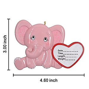 Personalized Pink Baby Elephant Christmas Ornament - Baby Birth Announcement Ornament - Baby's 1st Christmas Ornament - Baby Keepsake Gifts for Newborn Girl, New Mom, Baby Shower