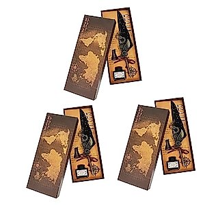 NUOBESTY 3 Sets Pen Vintage Accessories Antique Decor Glass Calligraphy Pen Writing Quill Fountain Dip Pen Calligraphy Pens for Beginners Decorative Plume Pen Gift Accessory Copper