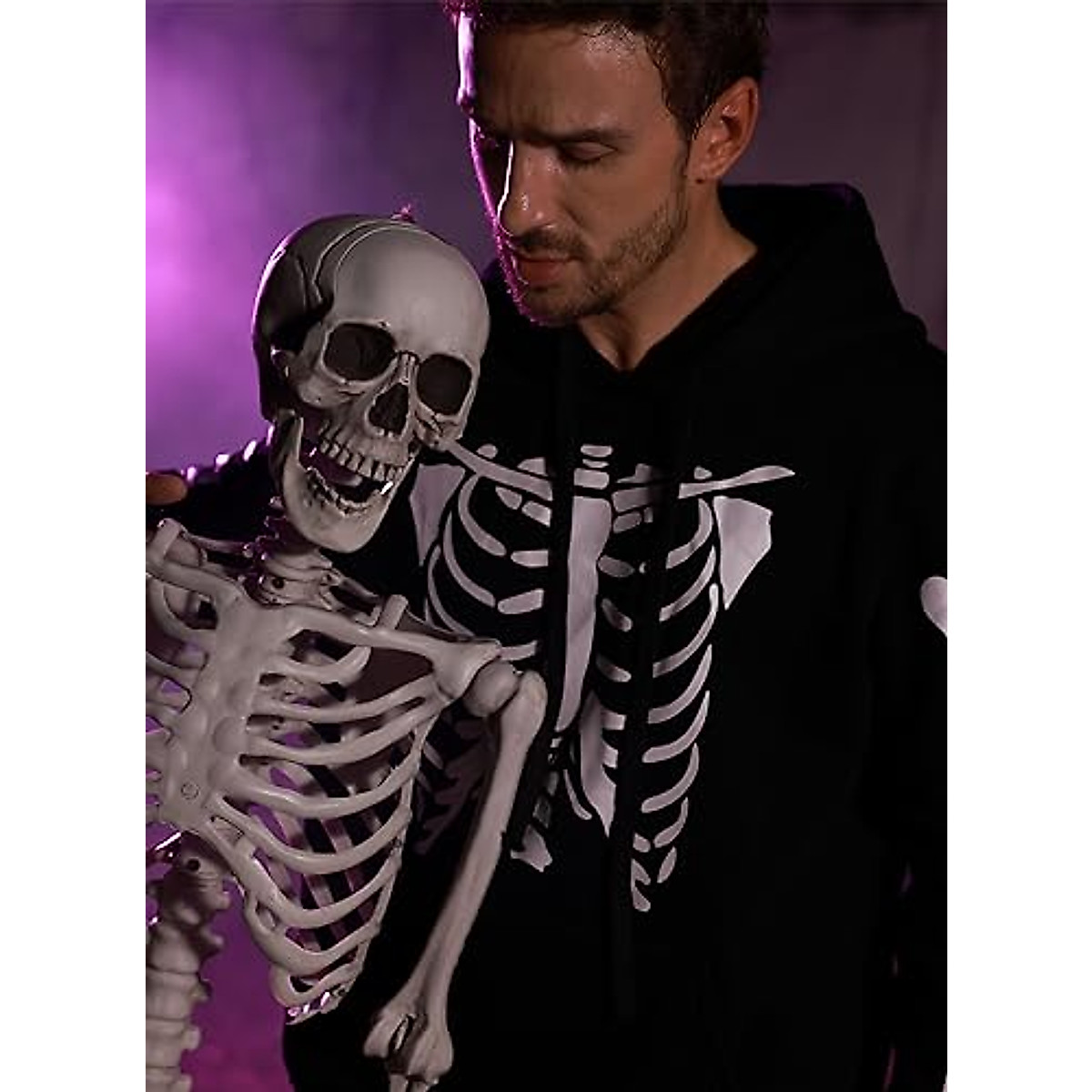 Arvilhill Men's Halloween Skeleton Black Pullover Party Costume Funny Hoodies Casual Sweatshirt M
