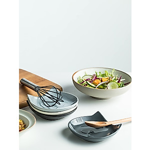 Miamolo Ceramic Spoon Rest for Stove Top, Cat Cooking Spoon Holder for Kitchen Counter, Cute Spoon Rest Utensil Rest for Spatula Spoons Ladles, Dark Gray