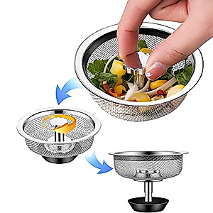 New Kitchen Sink Strainer, 2 Pack Stainless Steel Sink Drain Strainer with Upgraded Telescoping Handle Rubber Stopper, Stainless Steel Universal Anti-clog Kitchen Sink Strainer Sieve Basket Strainer
