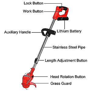 Battery Powered Weed Eater Edger Lawn Tool Cordless Trimmers Lawn Edger String Trimmer with Batteries & Replace Blades for Yard Garden,red