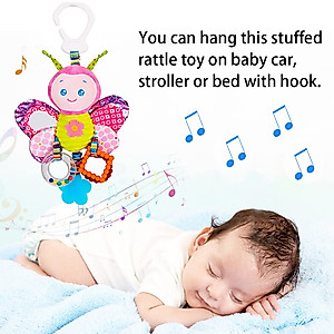 D-KINGCHY Baby Toy 0-6 Months, Baby Car Seat Stroller Toy Teething Toy, Soft Giraffe Hanging Toy with Sound and Teether for 0-3 Years Old (Green)