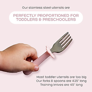 Grabease Toddler Silverware Set Forks Spoons and Knives Set Toddler Utensils Feeding Supplies, BPA and Phthalates-Free, Dishwasher Safe, Blush Pink