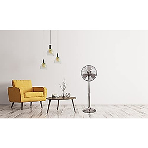 Hunter 90438z Adjustable 3 Speed Retro Pedestal Stand Floor Fan, 80 Degree Oscillation, 16”, Brushed Nickel Finish