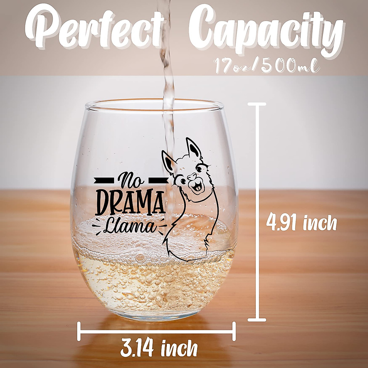 Onebttl Llama Gifts for Women, No Drama Llama Wine Glass, Alpaca Gifts, 17oz Wine Glass