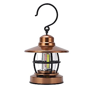Camping Hanging Lantern, Vintage Hook Design One Button Switch 3 COB Battery Powered Garden Hanging Lamp