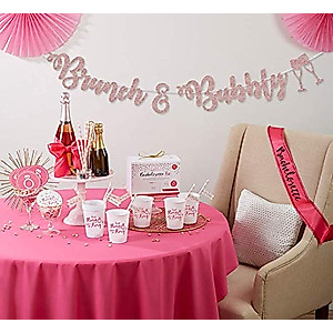 Rose Gold Glitter Brunch & Bubbly Banner Sign Garland Pre-strung for Bridal Brunch Shower Bachelorette Party Champagne Bubbly Bar