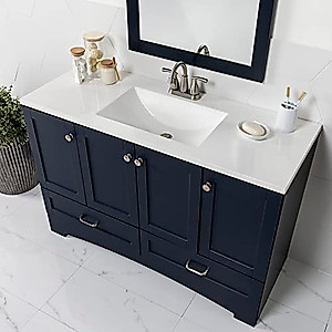 Spring Mill Cabinets Emlyn 48 Inch Bathroom Vanity with White Single Sink Top, 3 Cabinets, 2 Shelves, 2 Drawers, 48.5" W x 18.75" D x 32.89" H, Deep Blue